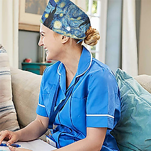 Working Cap with Button and Sweatband, Starry Night Van Gogh, Adjustable Tie Back Head Skull Hat for Women Men