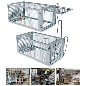 2 Packs Humane Rat Trap Outdoor, Wanqueen Humane Mouse Traps Indoor, Small Rodent Chipmunk Squirrel Trap and Other Live Animal Cage Catch and Release