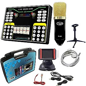 X9 Mini Audio Mixer Sound Card With Dsp Independent Reverb Chip, 48V Power Multiple Sound Effects For Live Streaming Studio Recording Karoke Singing For PC Or Mobile Phone…