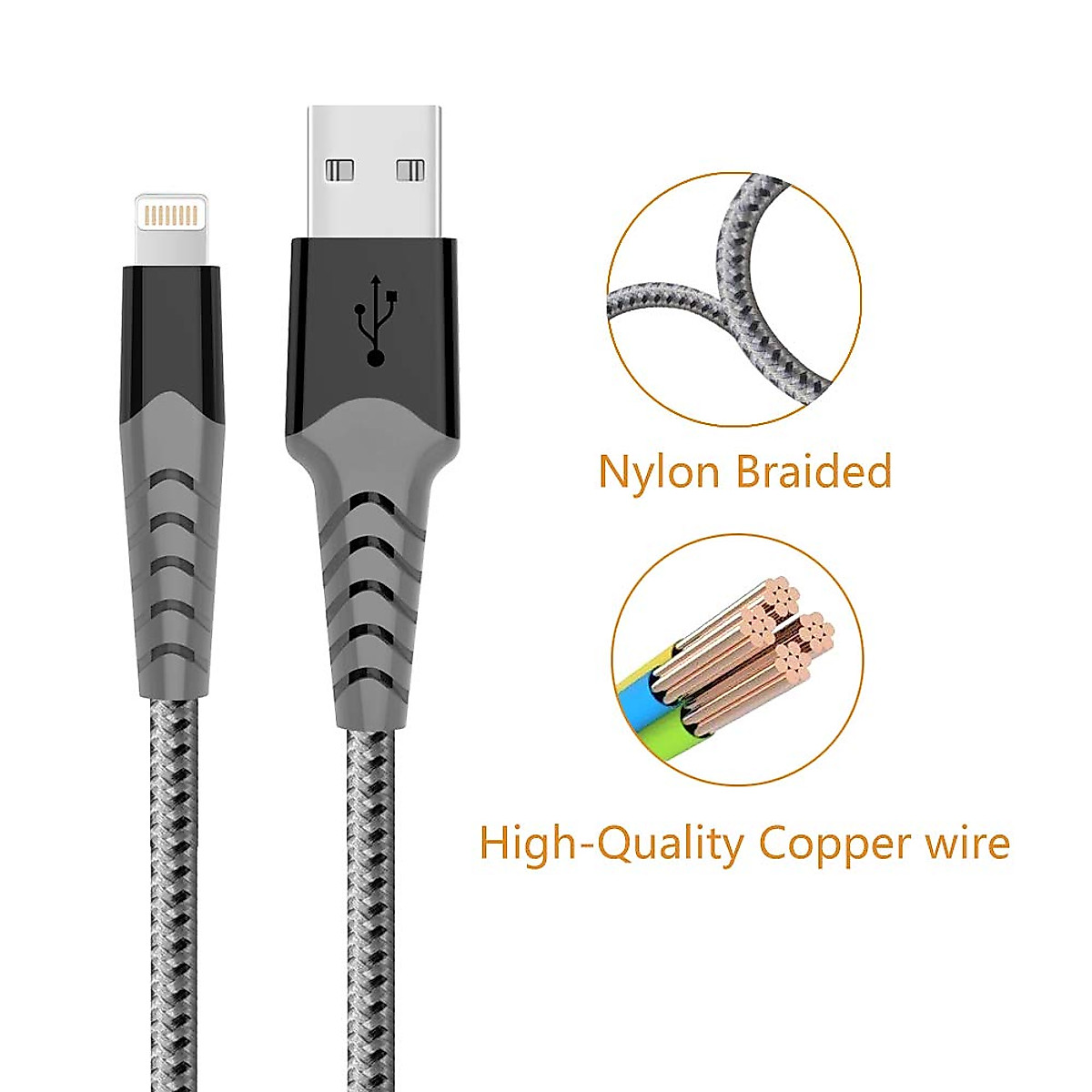 iPhone Charger, Lightning Cable MFi Certified iPhone Charger Cable 5Pack 0.6ft 2x3ft 2x6ft iPhone Charging Cable for iPhone 13 12 11 Xs Max XR X 8 8Plus 7 7Plus 6S 6S Plus SE iPad Nan More(Orange)