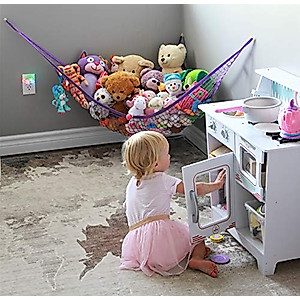 MiniOwls Storage Hammock Stuffed Toys Organizer - Fits 30-40 Plush Animals. Great Gift for Boys and Girls. Instead of Bins and Toy Chest – Displays Teddies Easily. (Purple, X-Large)
