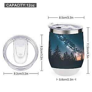 OPTKSNCU 304 Stainless Steel Insulated Cup with Lid, Trees at Night Print Durable, And Easy to Clean – Ideal for Home, Office, And Gift Giving