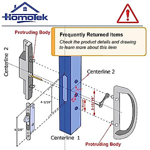HOMOTEK 1 Pack Patio Door Handle Set, Replacement Sliding Door Handle with Key for Sliding Patio Door Thickness from 1-1/2" to 1-3/4", 3-15/16" Screw Hole Spacing, Mortise Lock, Reversible, White