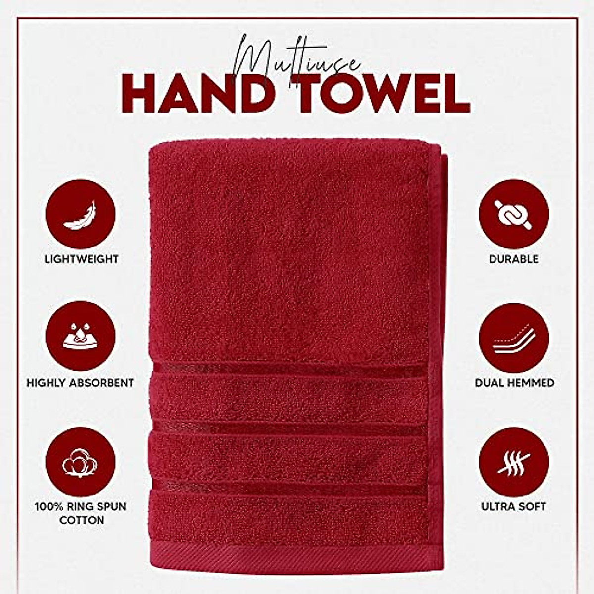 Utopia Towels - 6 Pack Viscose Hand Towels Set, (16 x 28 inches) 100% Ring Spun Cotton, Ultra Soft and Highly Absorbent 600GSM Towels for Bathroom, Gym, Shower, Hotel, and Spa (Red)
