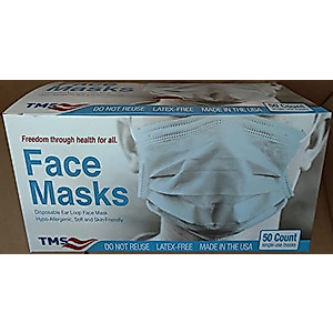 TMS Consumer Series 3-Layer Face Mask, F3502 Tested 96%, Disposable, Single-Use, 50-Count, Made in USA, Breathable, Soft, Hypoallergenic, Premium Meltblown, Latex-free