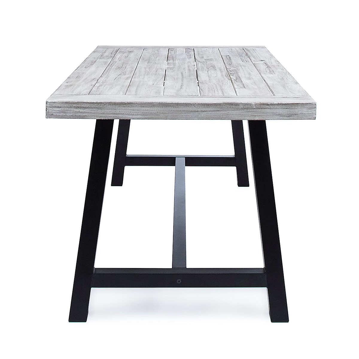 GDFStudio Outdoor Acacia Wood Dining Table, Sandblasted Light Gray