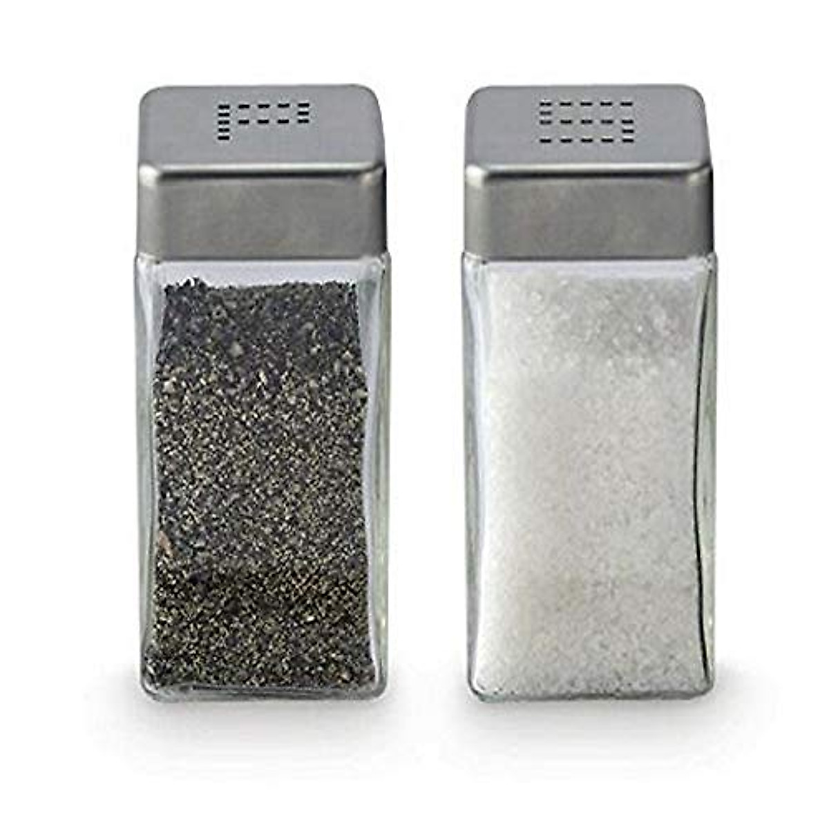 Cuisinox Stainless Steel and Glass Salt and Pepper Shakers, Set of 2, Each 3.75" x 1.75"