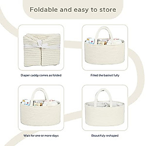 QiANBiRD Baby Diaper Caddy Organizer for Girl Boy Rope Car Diaper Caddy Organizer Basket for Changing Table Cart Portable Diaper Organizer Caddy Tote Baby Organizer for Nursery Shower Registry White