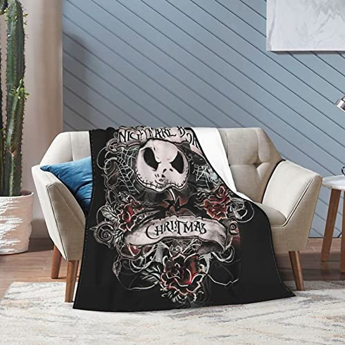 Nightmare Christmas Blanket for All Season Super Cozy Soft 350gsm Flannel Fleece Plush Throw Blankets Features Jack & Sally for Home Couch, Bed, Sofa, Camping and Traveling 60"X50"