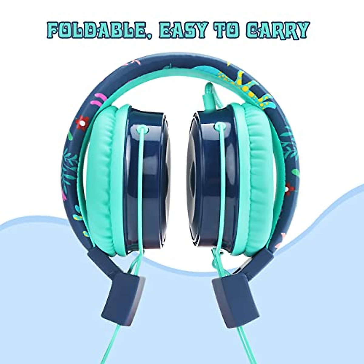 BASEMAN Kids Headphones, Headphones for Boys Girls Children Teens 3.5mm Jack Wired On Ear Headset 85dB Volume Limit Stereo Earphones with Microphone for Smartphones School Kindle ipad PC Tablet - Blue