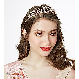 "Talk Thirty to me" Sash & Rhinestone Tiara Set - 30th Birthday Gifts Rose Gold Glitter Birthday Sash for Women Birthday Party Favors