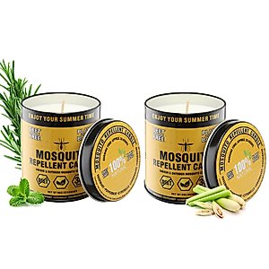 BugBai Natural Plant-Based Mosquito Repellent Candle, DEET Free Mosquito Citronella Candles Indoor and Outdoor Bug Insect Repellent Burns 30 Hours for Patio, Yard, Picnic, Camping (9oz | 2 Pack)