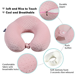 Gosider Neck Pillow Memory Foam Comfortable Travel Neck Pillow, Pink Airplane Pillow U Shape for Head and Neck Support, Portable Neck Pillows for Sleeping Travel Machine Washable
