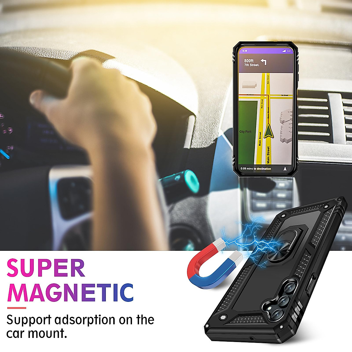 for Samsung Galaxy S23 FE Case with Screen Protector, Military Grade Rugged Shockproof Heavy Duty Galaxy S23 FE Protective Cover for Samsung S23 FE 5G Magnetic Ring Kickstand Phone Case (Black)