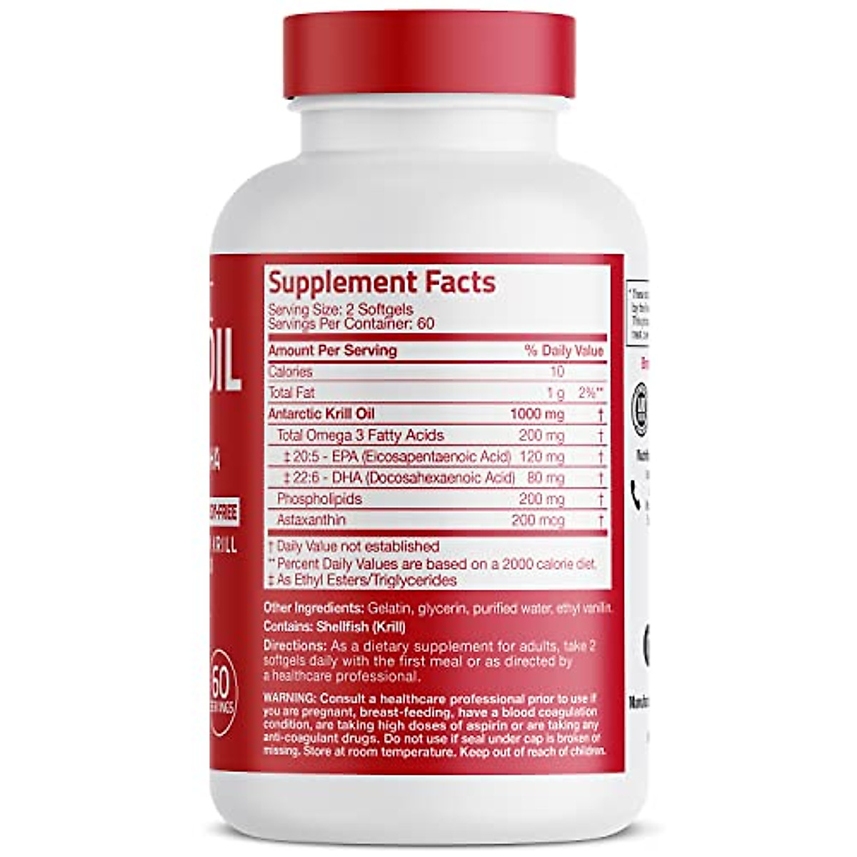 Bronson Antarctic Krill Oil 1000 mg with Omega-3s EPA, DHA, Astaxanthin and Phospholipids 120 Softgels (60 Servings)