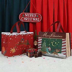 Qirrmiy 8-Pack Large Christmas Gift Bags With Handle, Reusable Non-Woven Holiday Bags, Red, Green and Blue Tote Bags for Xmas Party Favors Holiday Presents and Decorations 12.8” x 9.8&quot; x 6.7”, 8 Pcs