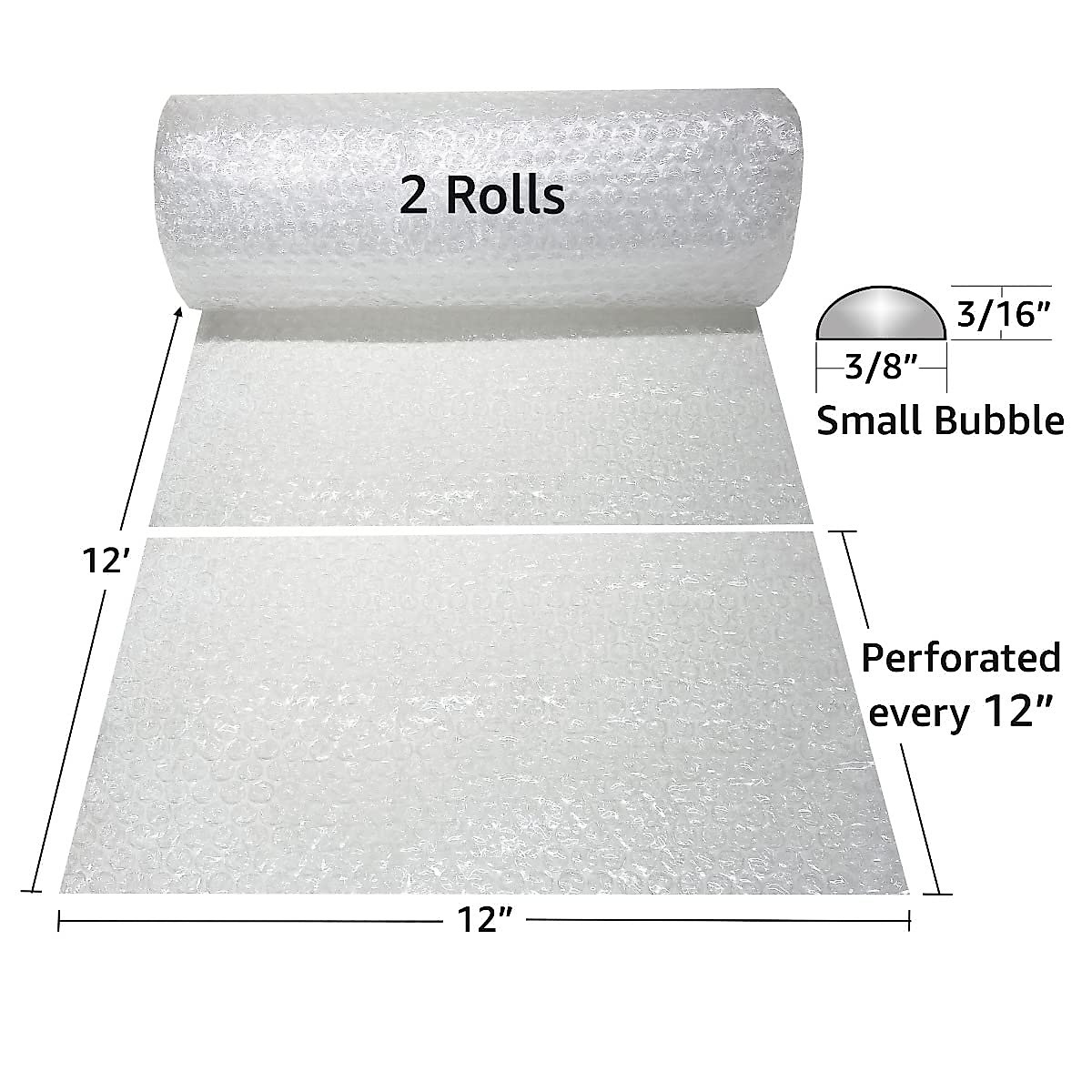 UBMOVE Bubble Roll 12" Wide x 24 ft Small Wrap 3/16" Perf Every 12"