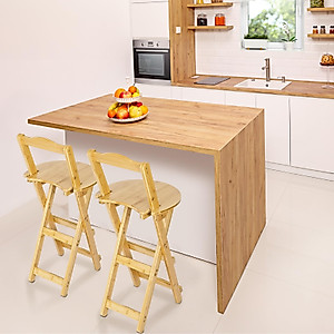 Leinuosen 2 Pieces Folding Bamboo Bar Stools with Backrest and Footrest 33 Inches Foldable Barstool Collapsible Portable Counter Height Folding Chairs with Pedals for Home, Outdoor, Kitchen