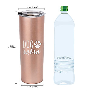 JNSMFC Dog Mom Cups for Women,Dog Mom Gifts Tumbler for Mother’s Day Birthday,Dog Mom Themed Gifts Travel Mug for Dog Lovers,20 Oz Insulated Stainless Steel Travel Cups with Lid and Straw,Rose gold