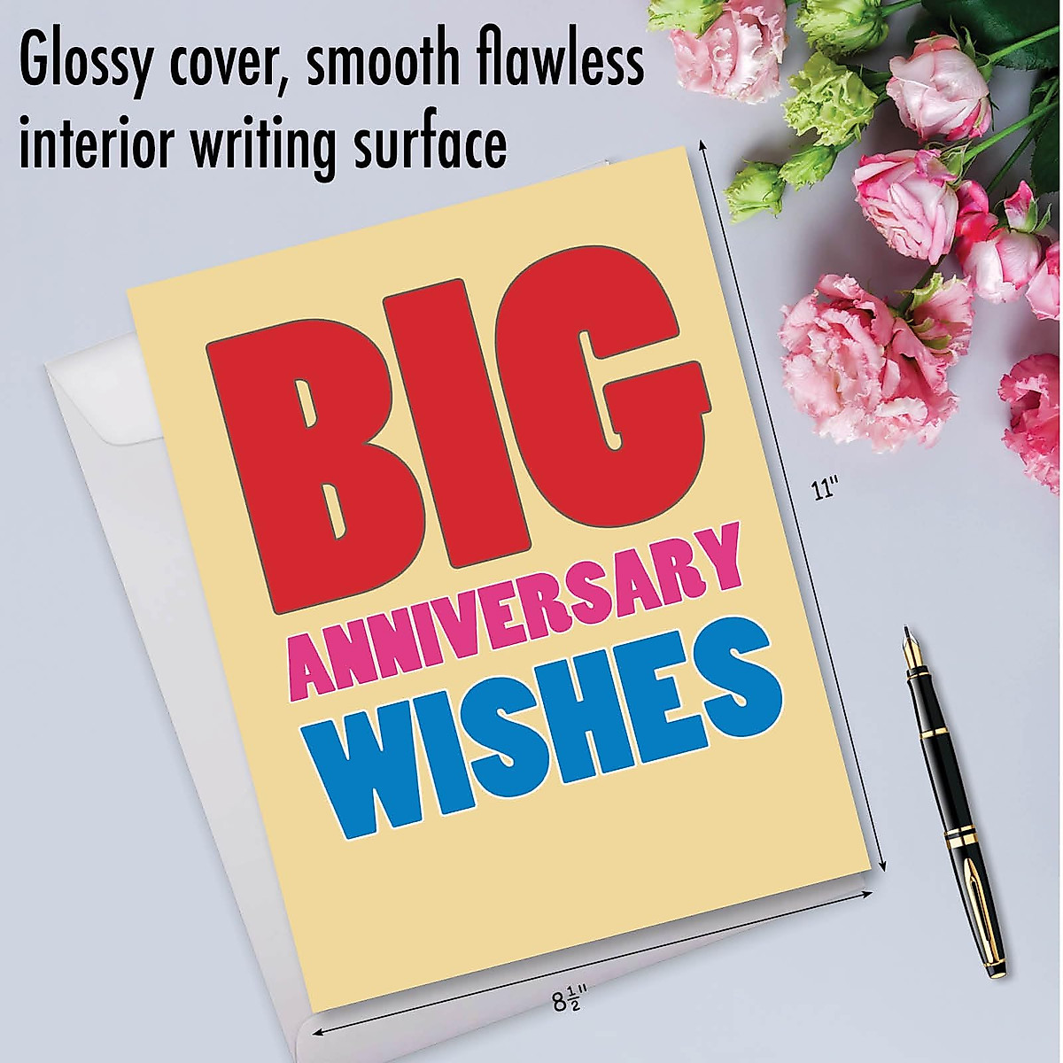 NobleWorks, Big Anniversary Wishes - Happy Anniversary Card with Envelope (8.5 x 11 Inch) - Jumbo Appreciation Notecard for Spouse, Parents J2722ANG
