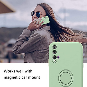 Compatible with Huawei Nova 5T Case Silicone Cute Shockproof Anti-Scratch Huawei Nova 5T Phone Case with Ring Kickstand Full Body Protection Cases for Women (Green)