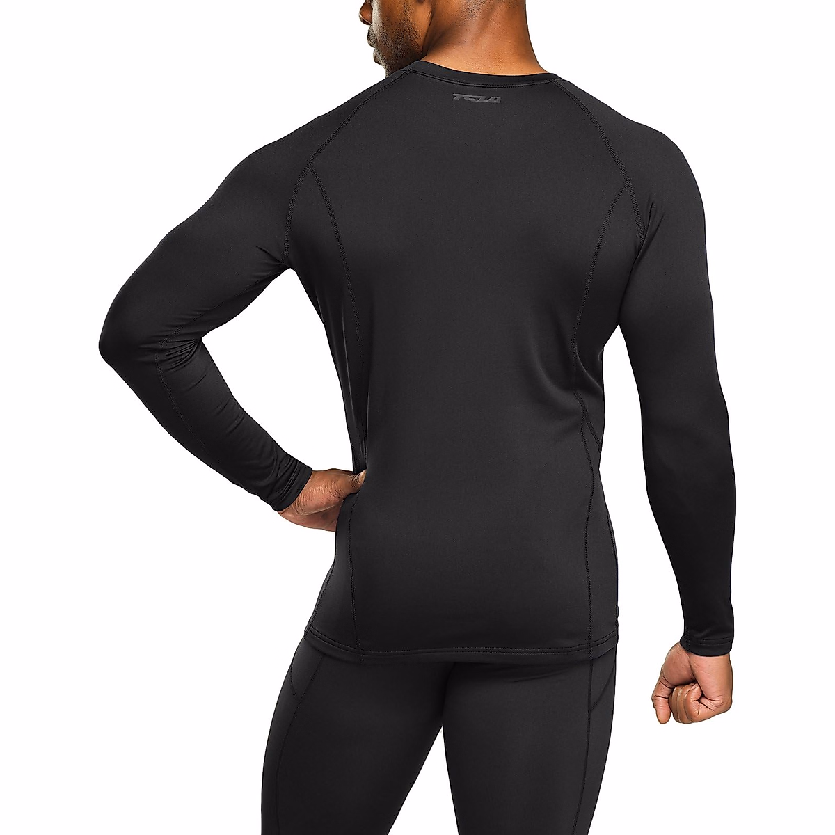 TSLA Men's Thermal Long Sleeve Compression Shirts, Athletic Base Layer Top, Winter Gear Running T-Shirt, Heatlock Round Neck Black, Medium