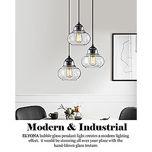 ELYONA Industrial Pendant Light Bubble Glass Kitchen Island Hanging Pendant Light Fxiture Modern Hand Blown Seeded Glass for Farmhouse Dining Room Bar Bedroom Living Room 8 inch Diam Black