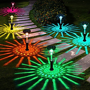 6 Pack Color Changing/Warm White Solar Path Lights - Waterproof, for Yard, Walkway, Lawn, Driveway