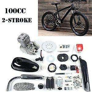 OUKANING 100cc 2-Stroke 44 Tooth Motorized Bicycle Kit Petrol Gas Motor 90# Air Cooling CDI Engine Set Suitable for Most 26" /28" Bikes