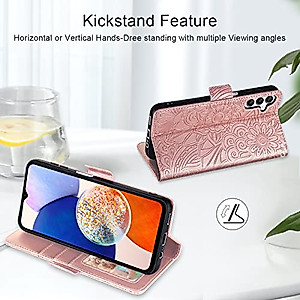 Bizzib for Samaung Galaxy A14 5G Case Wallet,Embossed Mandala Floral Leather Folio Flip Wristlet Shockproof Protective ID Credit Card Slot Holder Cover for Girl Compatible with Galaxy A14 5G-Rose Gold