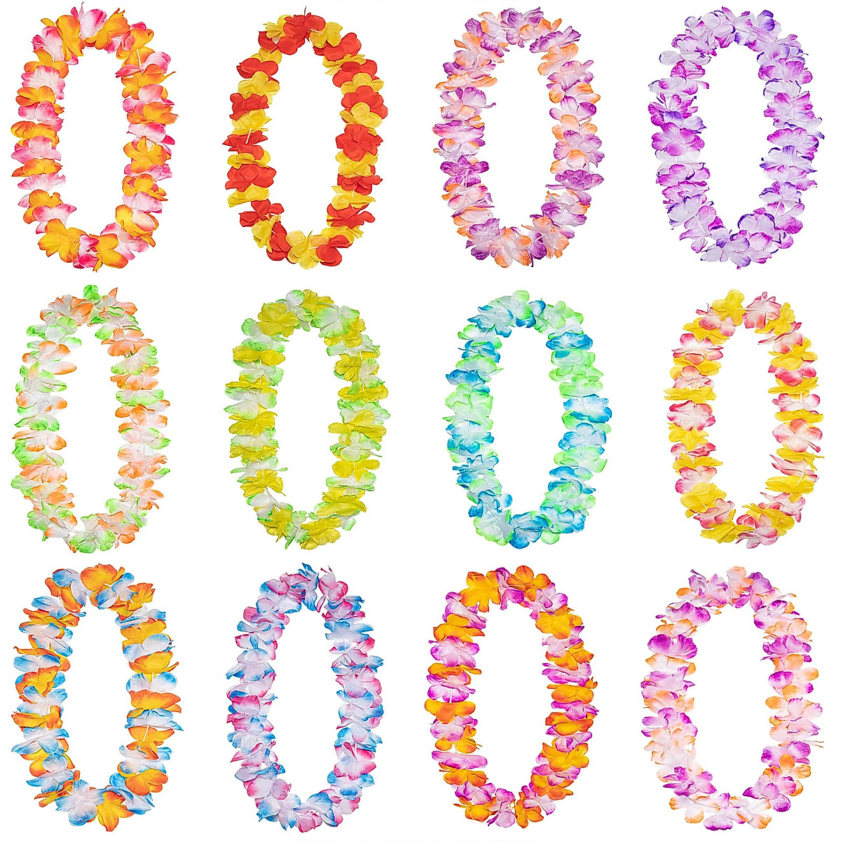 FreshDear 12 Counts Hawaiian Leis Bulk,leis for luau party,hawaiian leis for adults,beach party favors for adults,Summer Beach Vacation,Theme Party Decorations