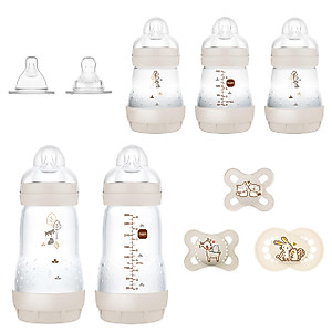 MAM Newborn Essentials "Baby Essentials" Matte Gift Set (10-Piece), Easy Start Anti-Colic Baby Bottles, Baby Pacifiers