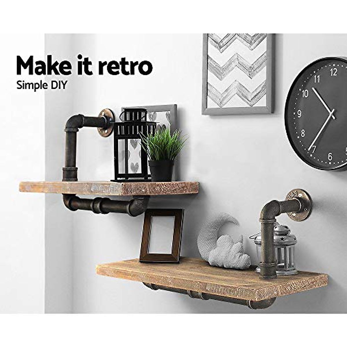 Industrial Pipe Shelf 2 Layer Pipe Design Rustic Wood Ladder Bookshelf DIY Wall Shelving