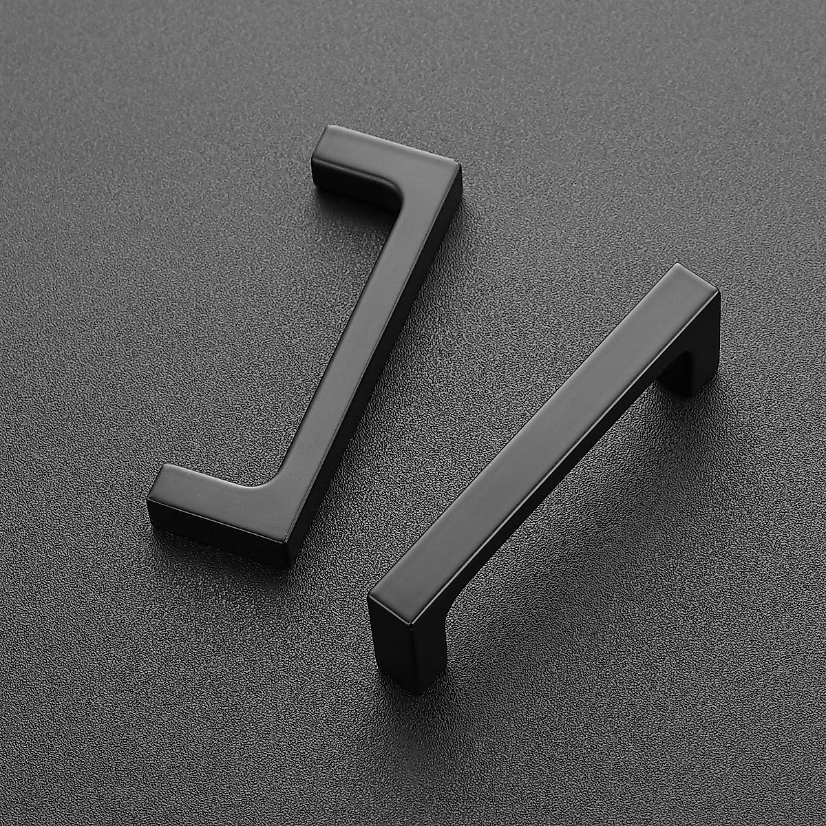 Ravinte Square Cabinet Handles 10 Pack, Solid Kitchen Cabinet Pulls Drawer Pulls Kitchen Cabinet Hardware Flat Handles, 3 Inch, Matte Black