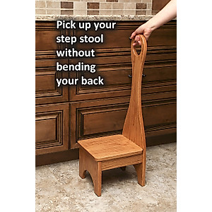 BCC Solid Hardwood Bench Step Stool with Handle: Handmade in The USA: for Kitchen, Bedroom or Bathroom (Oak, Golden)