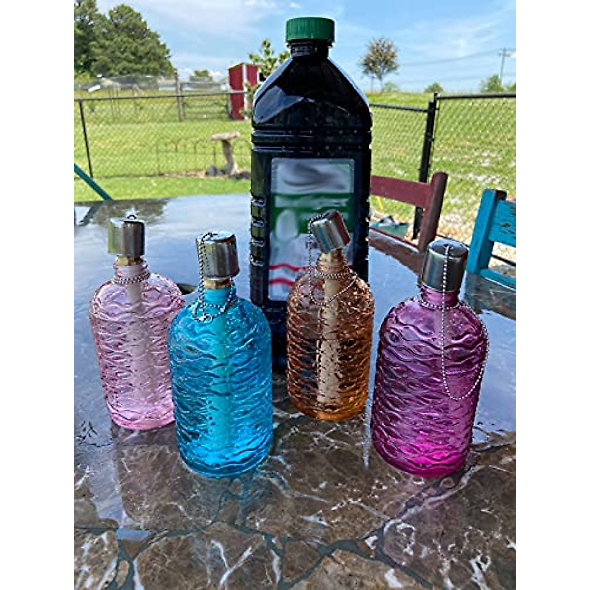 OEXEO 4PCS Glass Outdoor Tabletop Torch Set,Torch Wicks, Torch Light,Garden Torch,Patio Torches,Citronella Torches (Blue)