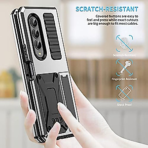 Shockproof Armor Case for Samsung Galaxy Z Fold 4 Case,Metal Aluminum Kickstand Hybrid PC Dustproof Anti-Fingerprint Folding Protective Cover Compatible with Samsung Galaxy Z Fold 4(Sliver)