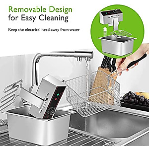 Commercial Deep Fryer with Basket - Simoe 1700W 6.7QT Countertop Stainless Steel Electric Fryer with Removed Tank, Temperature Control and Lid for Kitchen, Home, Restaurant