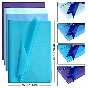 300 Sheets Kraft Tissue Paper 14 x 20 Inches Wrapping Paper Bulk Tissue Paper Decorative for 4th of July Baby Shower Graduation Weddings Birthday DIY Bags (Blue Series)