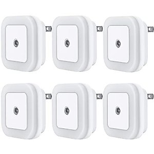 Uigos LED Night Light Lamp with Smart Sensor Dusk to Dawn Sensor, Daylight White, 0.5W Plug-in, 6-Pack