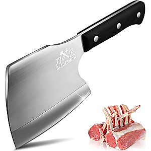 BLADESMITH Bone Knife, Super Heavy Duty Meat Cleaver for Big Bones and beef bones, Axe Blade Shape, 2lbs -7mm Thickness high Carbon Steel, Black wood Handle,2023 Gifts