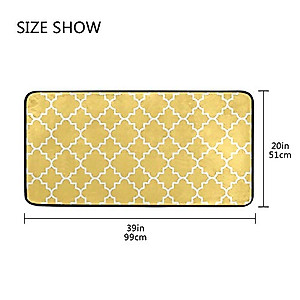 SUABO Kitchen Floor Mat, Yellow Geometric Lattice Non-Slip Doormat Kitchen Mats Bath Rugs for Home Decor, 39"x20"