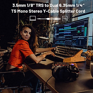 MOSWAG 3.5mm 1/8" TRS Male to 2X 6.35mm 1/4" TS Male Mono Stereo Y-Cable Splitter 10FT/3Meter Compatible for Home Stereo Systems,Laptop,Amplifier,Mixer Audio Recorder，MP3,etc