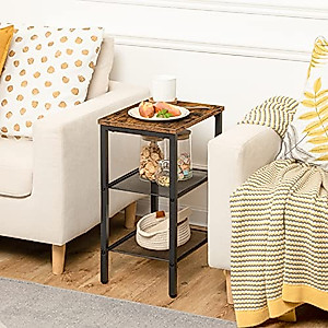 HOOBRO End Table, Nightstand with 2-Tier Mesh Shelves, Side Table for Living Room, Bedroom, Industrial, Stable Steel Frame, Easy Assembly, Rustic Brown BF21BZ01