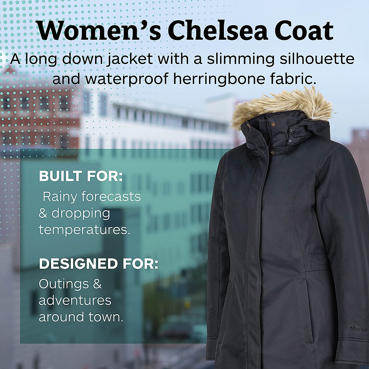 MARMOT Women’s Chelsea Rain Coat | Down-Insulated, Waterproof, Jet Black, Small