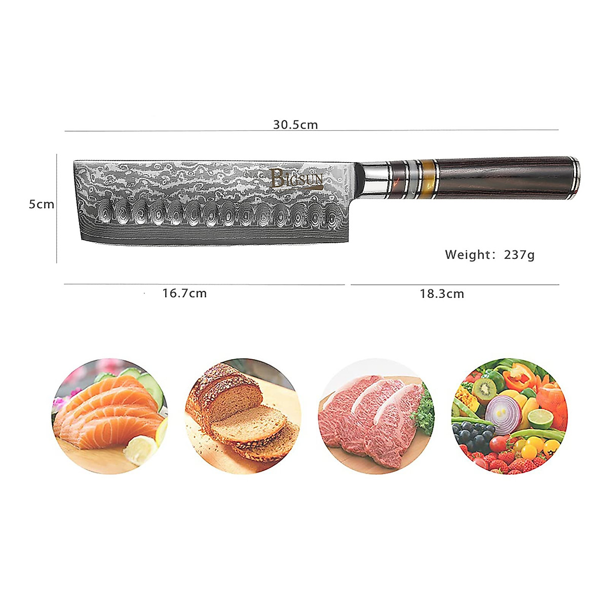 Bigsun Chef Gyutou Knife 67 Layers VG 10 Forged High Carbon Damascus Steel Kitchen cooking Knives with Resin Honeycomb Design Handle (7Inch Nakiri Knife, Brown)