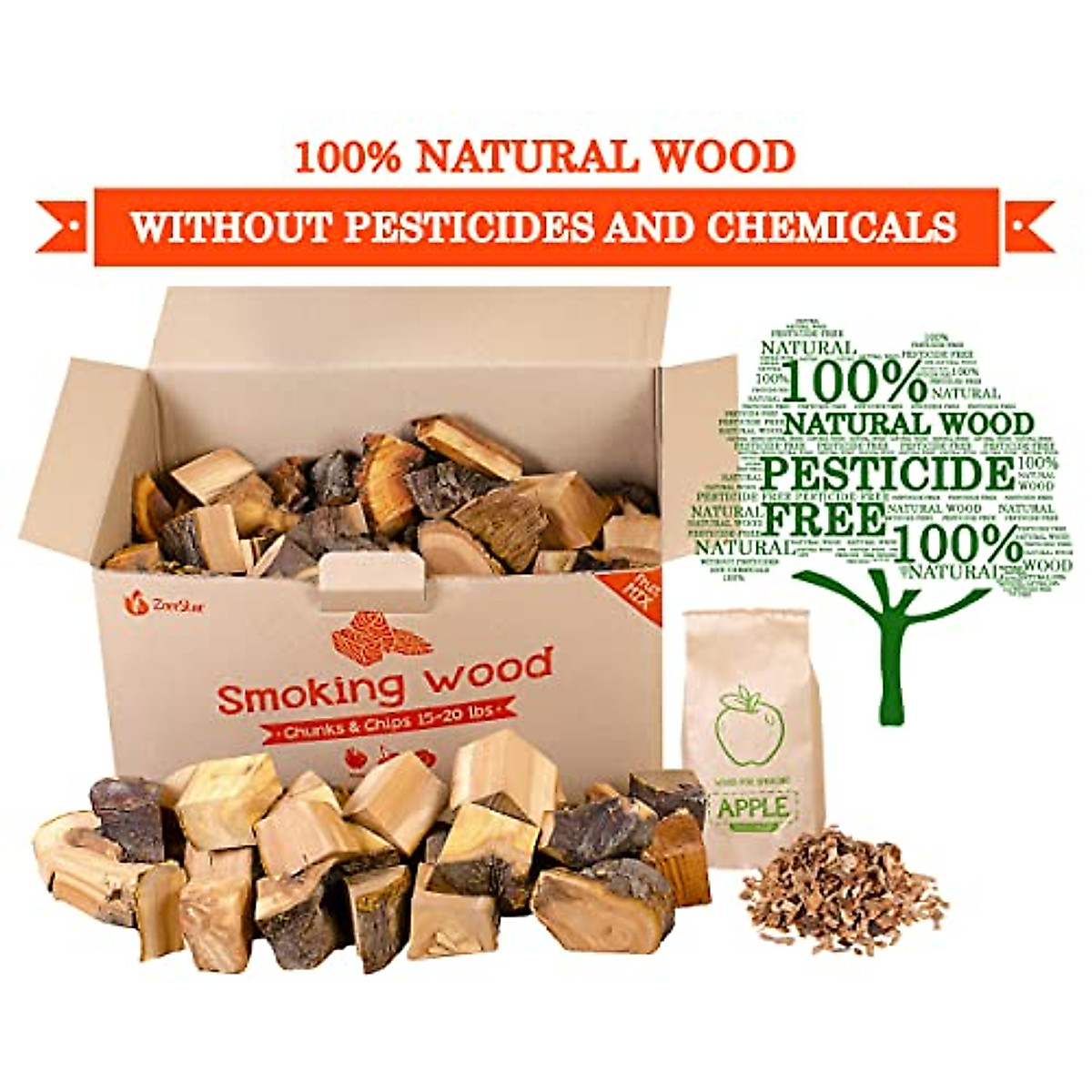 Zorestar Oak Smoker Wood Chunks and Apple Cherry (Fruit Mix) - 13-15lb
