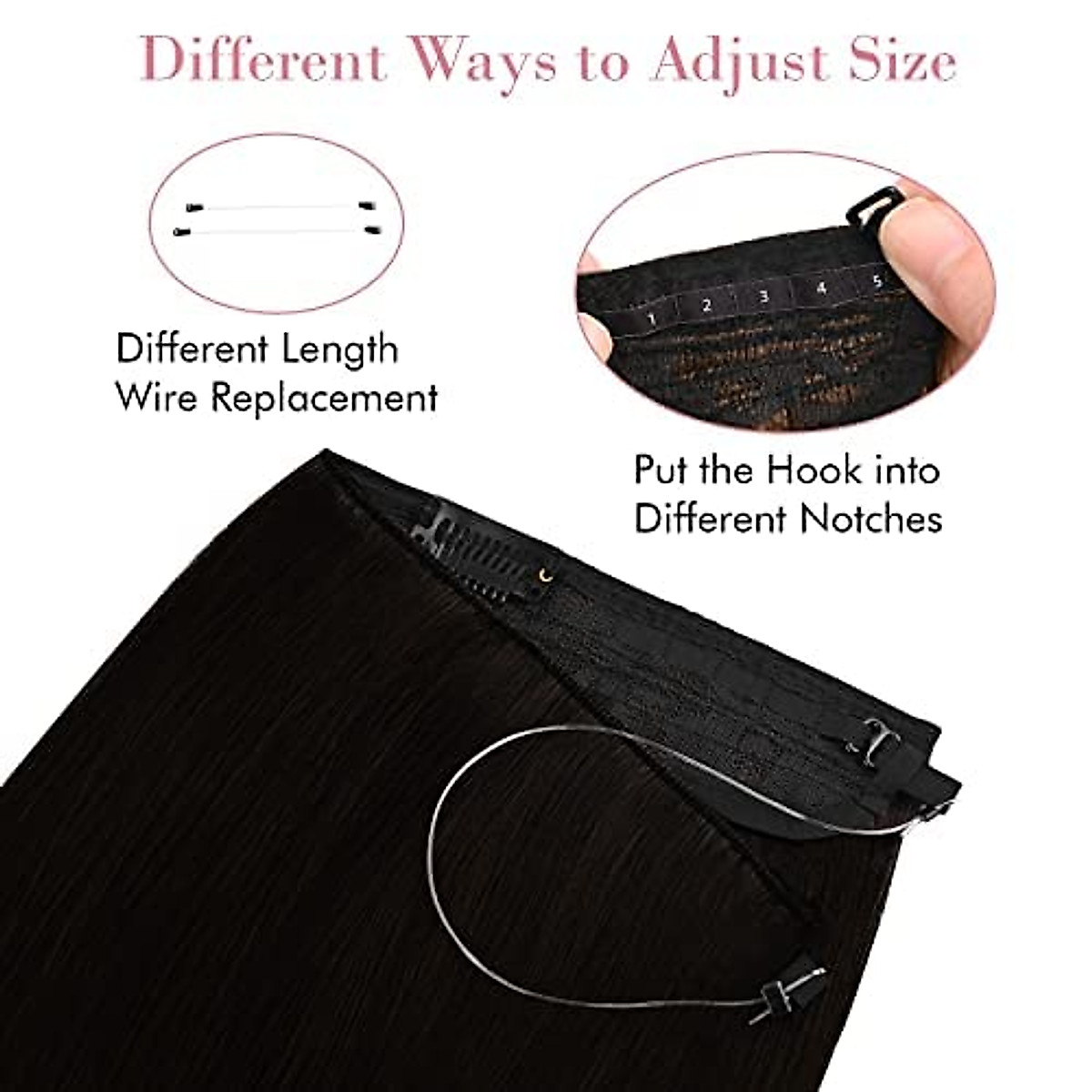 REECHO Invisible Wire Hair Extensions with Transparent Headband Adjustable Size Removable Secure Clips in Curly Wavy Secret Hairpiece for Women 20 Inch - Dark Chocolate Brown with Golden blonde mixed