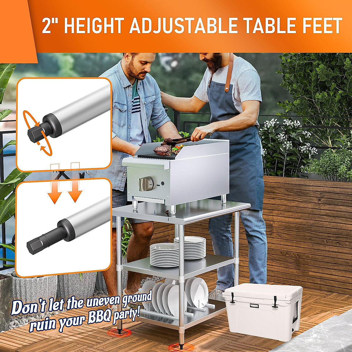 HOCCOT Stainless Steel Table for Prep & Work 24" X 30" inches with 2 Adjustable Shelf, Commercial Workstations, Utility Table in Kitchen Garage Laundry Room Outdoor BBQ