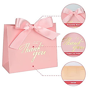 DESOEE Small Gift Bags Thank You Party Favor Bags 20 Pack with Pink Bow Ribbon, Treat Boxes Mini Paper Bags Bulk for Wedding Baby Shower Holidays Birthday Party
